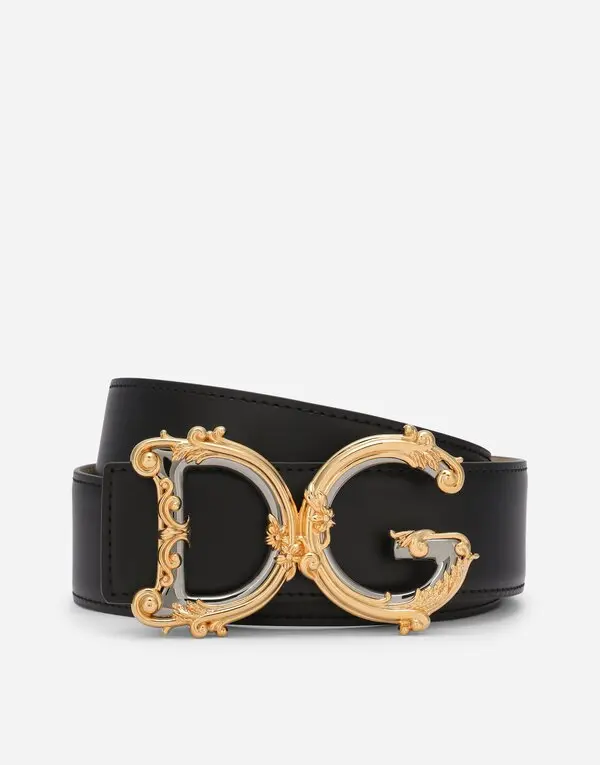 Dolce & Gabbana Leather Belt With Baroque Dg Logo - Black
