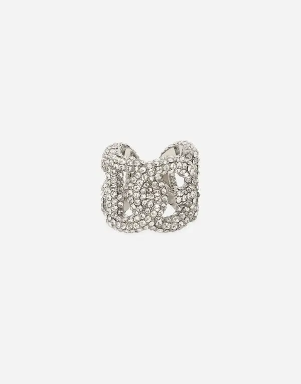 Dolce & Gabbana Rhinestone Ring With Dg Logo - Silver