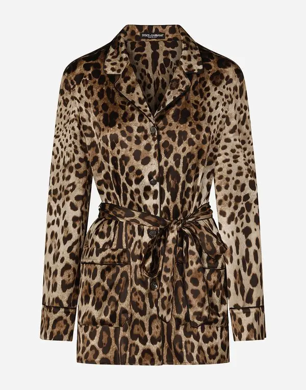 Dolce & Gabbana Leopard-print Satin Pajama Shirt With Belt - Leo Print