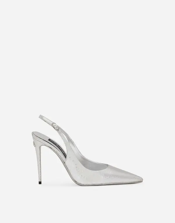 Dolce & Gabbana Foiled Python Slingbacks - Silver