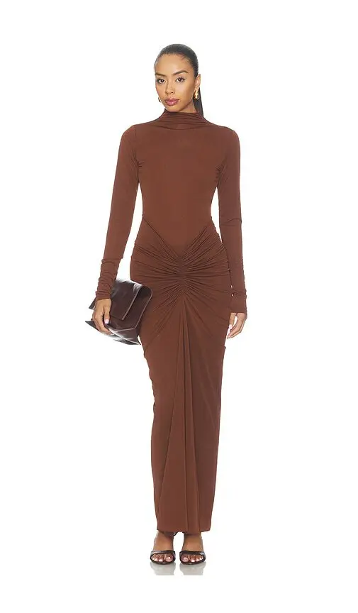 Ronny Kobo Long Sleeve Print Maxi Dress - Brown
