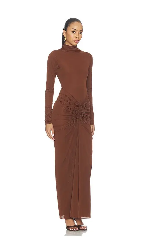 Ronny Kobo Long Sleeve Print Maxi Dress - Brown