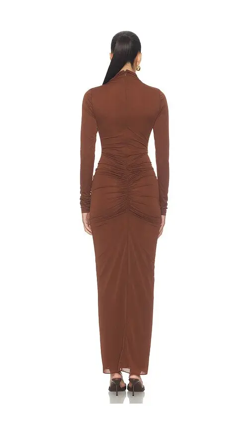 Ronny Kobo Long Sleeve Print Maxi Dress - Brown