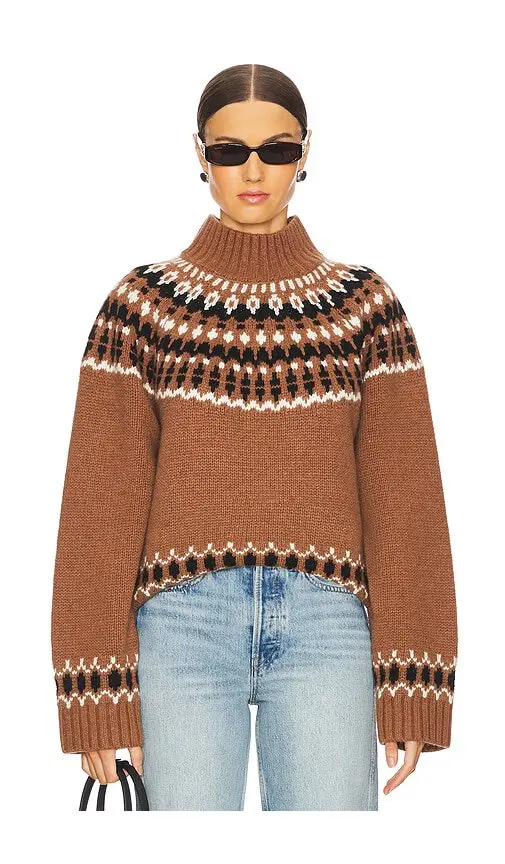 EAVES Fair Isle Knit Sweater - Brown Multi
