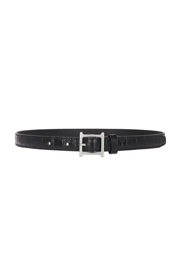 HELSA Logo Mini Waist Belt - Black Croco & Silver