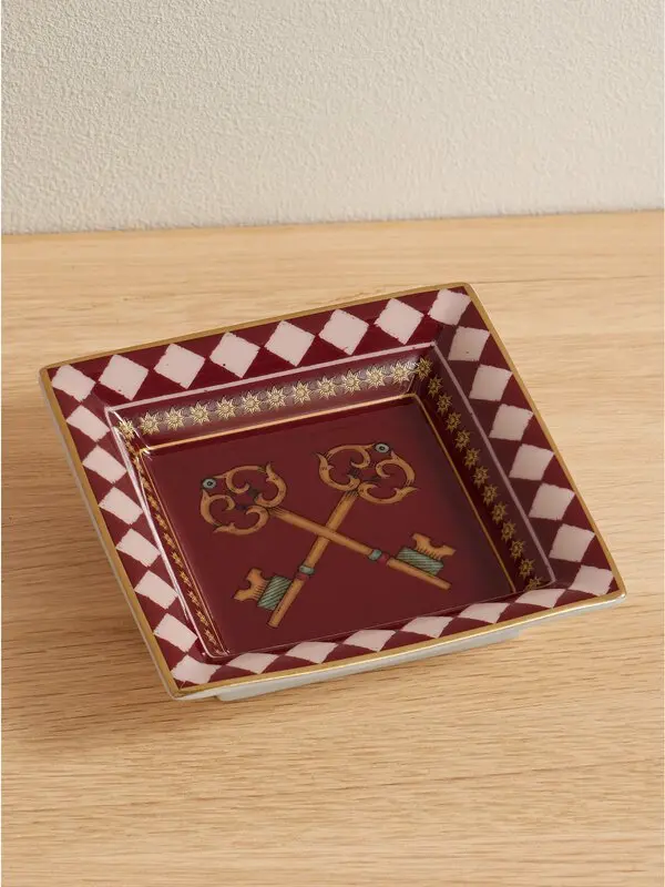 La DoubleJ Gold-plated Porcelain Trinket Tray - Burgundy