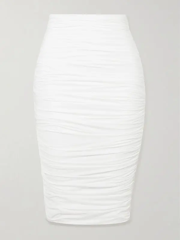 MAYGEL CORONEL Dasos Ruched Midi Skirt - Neutrals