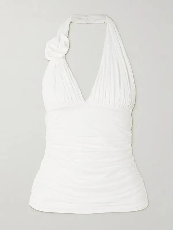 MAYGEL CORONEL Galini Appliquéd Halterneck Top - Off-white