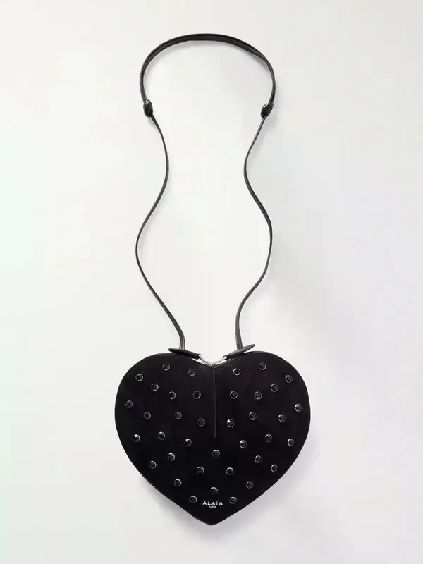 Alaïa Le Coeur Crystal-embellished Suede Shoulder Bag