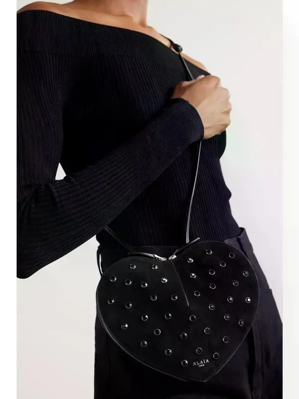 Alaïa Le Coeur Crystal-embellished Suede Shoulder Bag