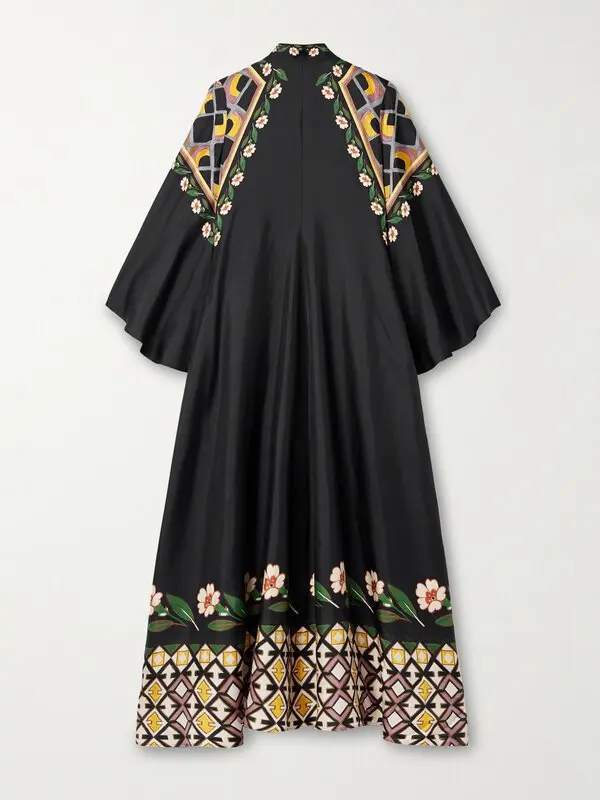 La DoubleJ Magnifico Printed Silk-twill Maxi Dress - Black