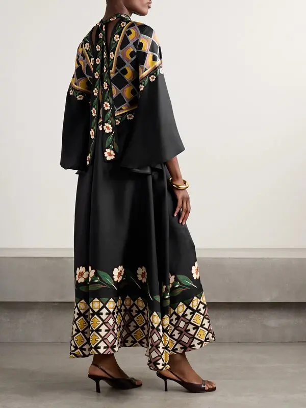 La DoubleJ Magnifico Printed Silk-twill Maxi Dress - Black