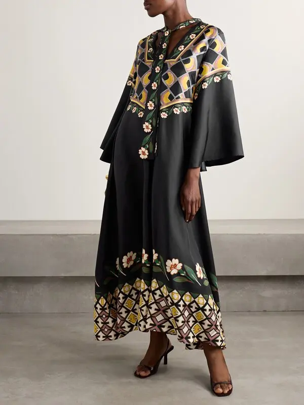 La DoubleJ Magnifico Printed Silk-twill Maxi Dress - Black