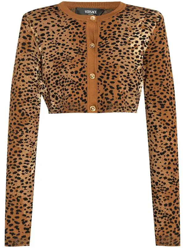 Versace Leopard-print Cropped Cardigan - Brown