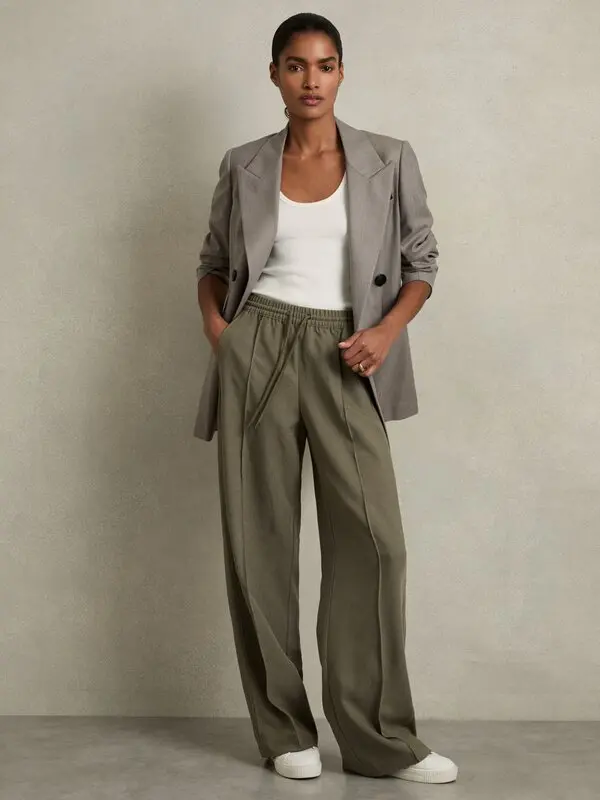 REISS Sunnie Wide-leg Trousers - Khaki
