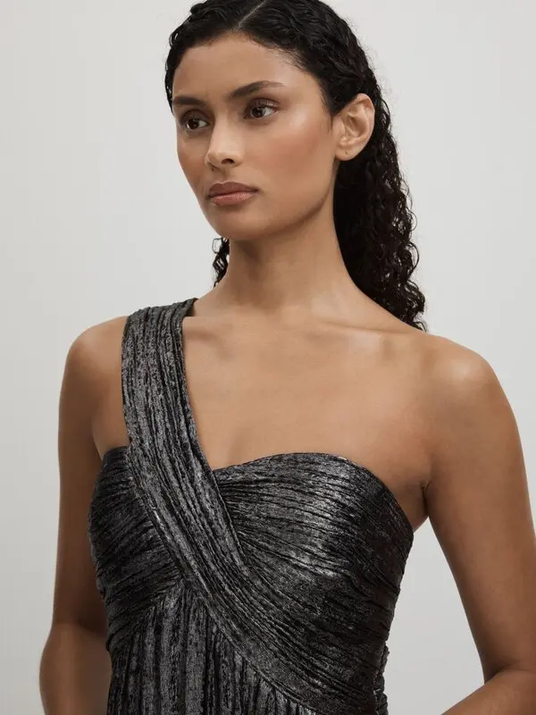 AMUR Metallic One-shoulder Maxi Dress