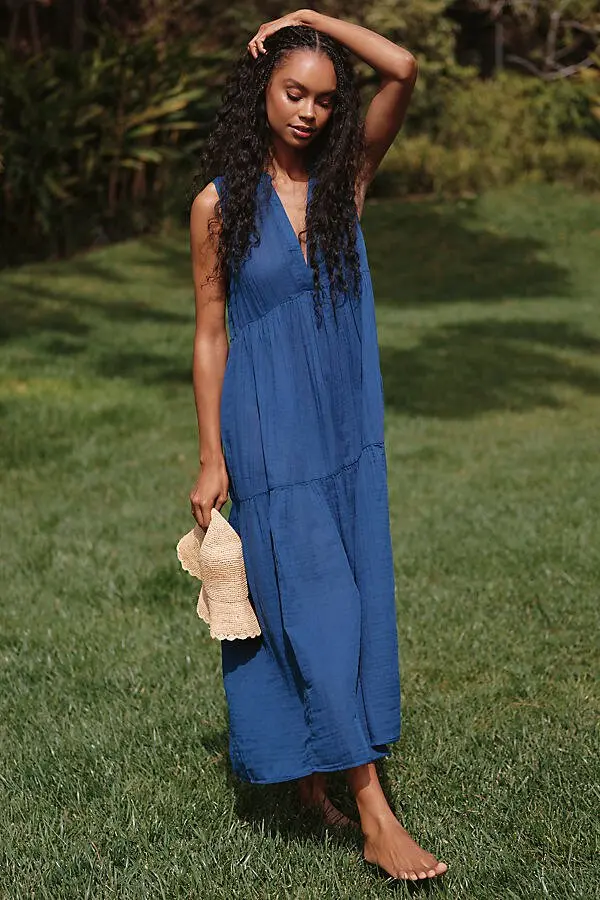Anthropologie Kallie Flowy Maxi Dress - Deep Rich Blue