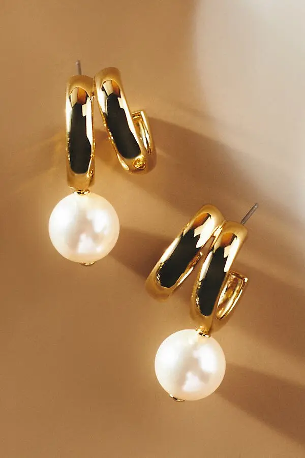 Nadri Farrah Pearl Drop Double Hoop Earrings