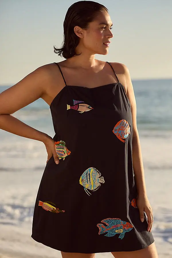 Sea Life Embroidered Mini Dress - Multicolor