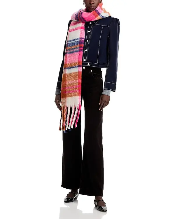 Aqua Lulla Madras Plaid Blanket Scarf - Pink Multi