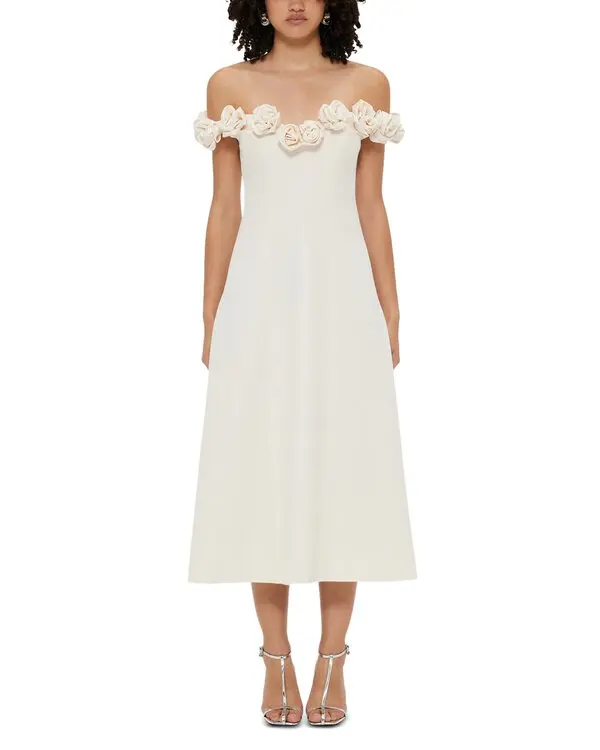 Leo Lin Annette Floral Off-The-Shoulder Midi Dress In Vanilla - 76% Off |  Editorialist
