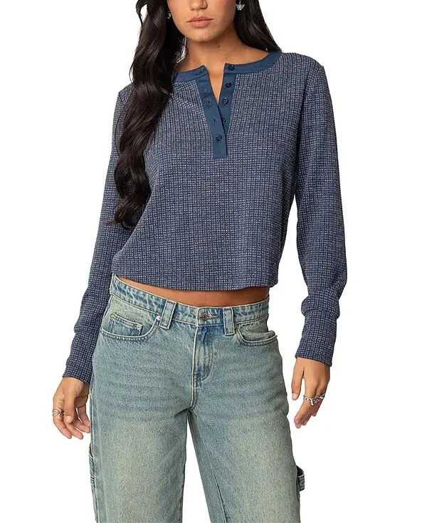 EDIKTED Ruth Henley Waffle Top - Navy