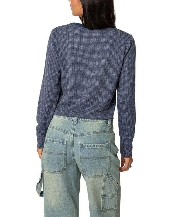 EDIKTED Ruth Henley Waffle Top - Navy
