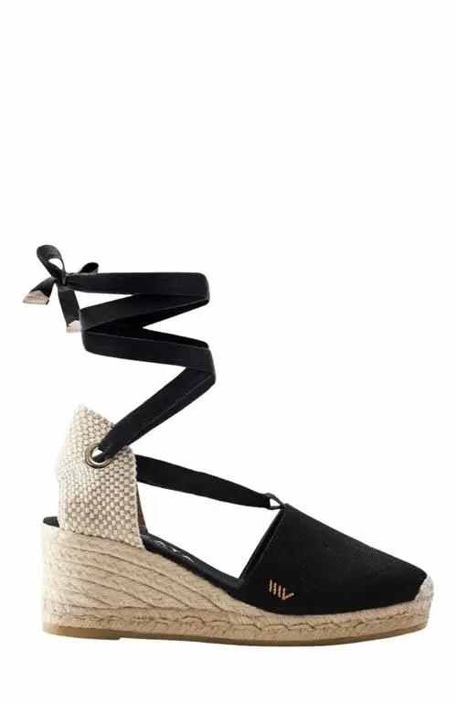 VISCATA Lace-up Canvas Espadrille Wedges - Black
