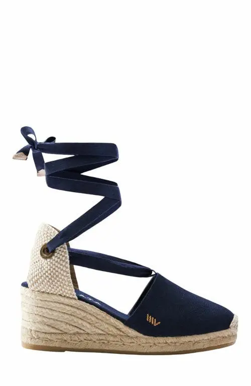 VISCATA Escala Canvas Espadrille Wedges - Navy Blue