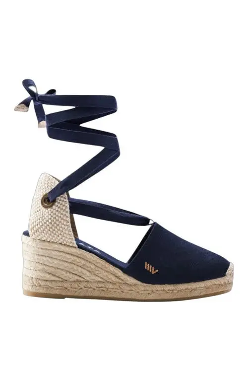 VISCATA Escala Canvas Espadrille Wedges - Navy Blue