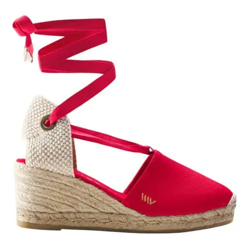 VISCATA Escala Canvas Espadrille Wedges - Raspberry Red