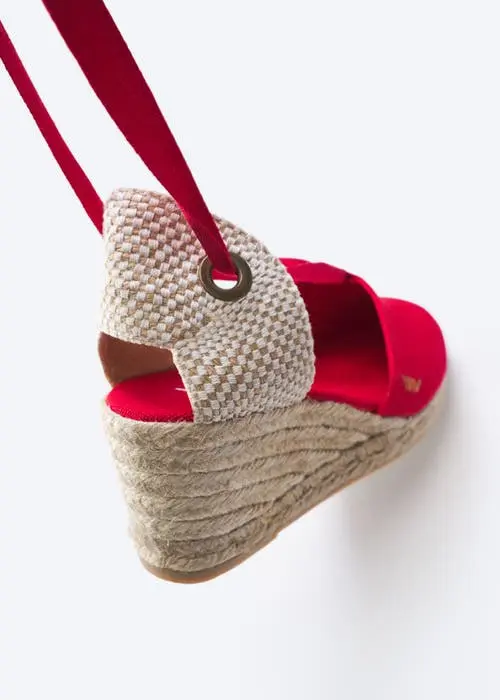 VISCATA Escala Canvas Espadrille Wedges - Raspberry Red