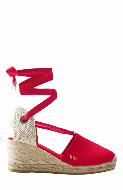 VISCATA Escala Canvas Espadrille Wedges - Raspberry Red