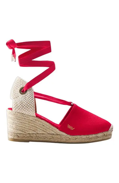VISCATA Escala Canvas Espadrille Wedges - Raspberry Red