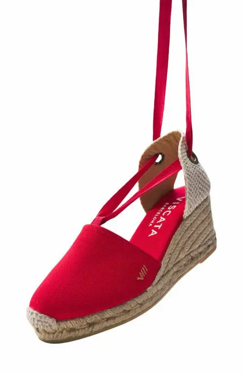VISCATA Escala Canvas Espadrille Wedges - Raspberry Red