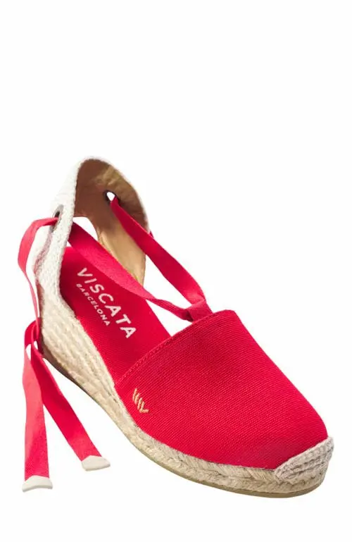VISCATA Escala Canvas Espadrille Wedges - Raspberry Red