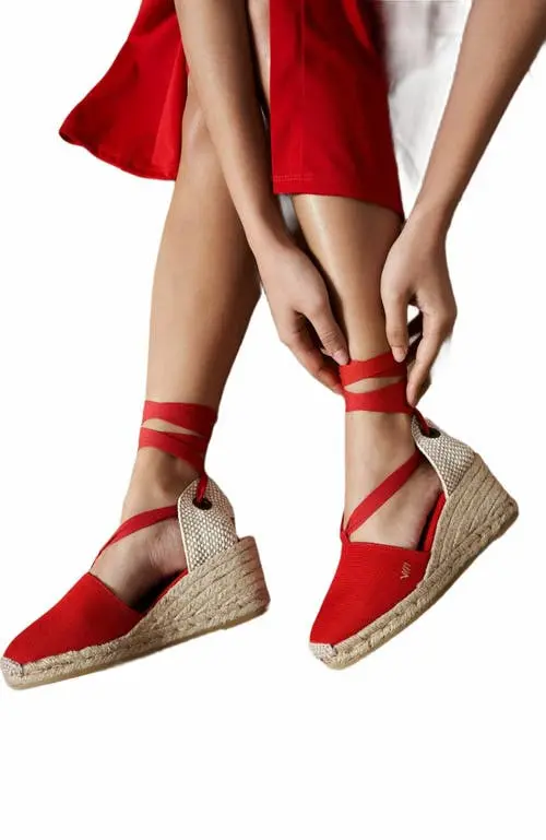 VISCATA Escala Canvas Espadrille Wedges - Raspberry Red