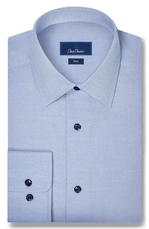 David Donahue Trim Fit Cotton Microdobby Dress Shirt - Blue