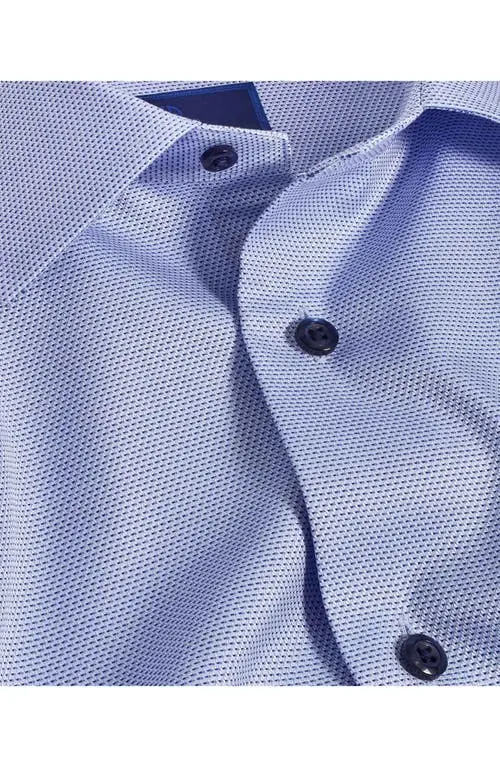 David Donahue Trim Fit Cotton Microdobby Dress Shirt - Blue