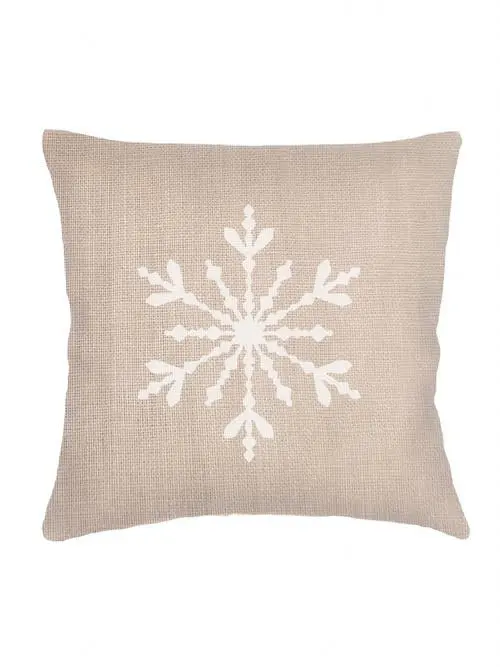 Anaya Winter Snowflake Linen Pillow With Down Alternative Insert - Beige