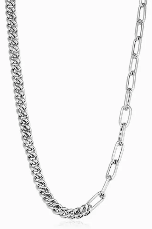 ORADINA Sterling Curb And Clip Link Necklace - Silver
