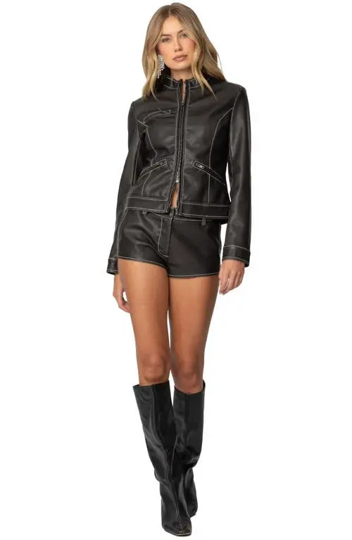 EDIKTED Blaise Faux Leather Micro Shorts