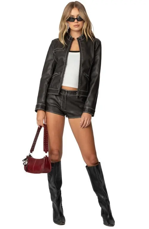 EDIKTED Blaise Faux Leather Micro Shorts