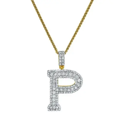 LUVMYJEWELRY P Initial Diamond Pendant - 14k Yellow Gold -