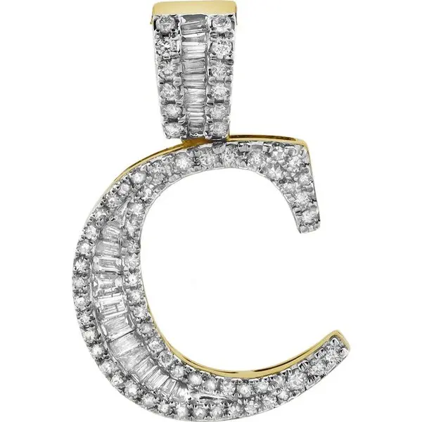LUVMYJEWELRY Diamond Initial Pendant - 10k Yellow Gold -