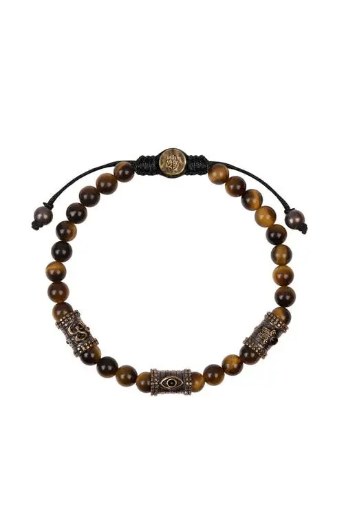 KARMA AND LUCK Tiger's Eye Triple Protection Bracelet - Brown/bronze