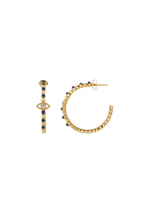 KARMA AND LUCK Truth Seeker Evil Eye Lapis Hoop Earrings - Gold/blue