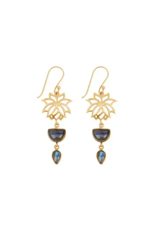 KARMA AND LUCK Gold Plated Lotus Charm Labradorite Earrings - Gold/grey