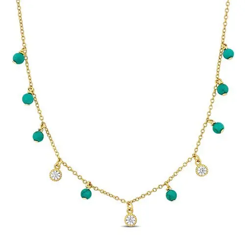 JULIANNA B. Yellow-plated Sterling Silver White Sapphire & Turquoise Necklace - Yellow-plated Silver