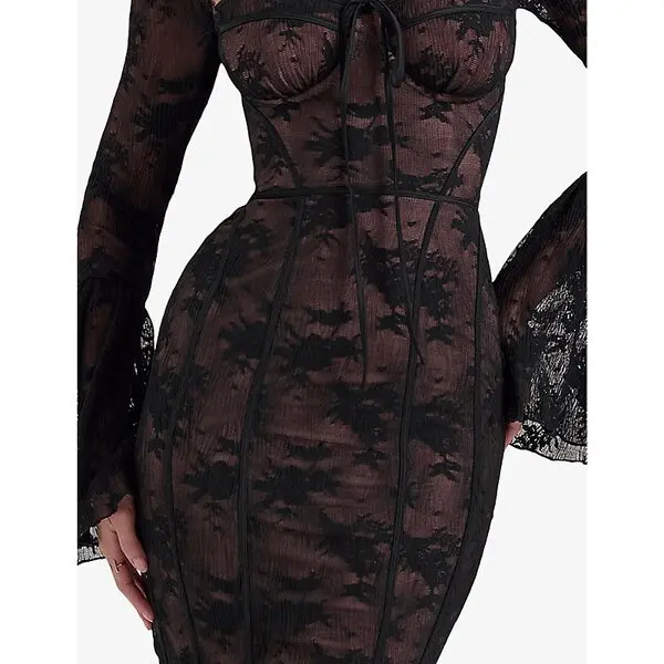 House OF CB Delilah Corseted Lace Maxi Dress - Black